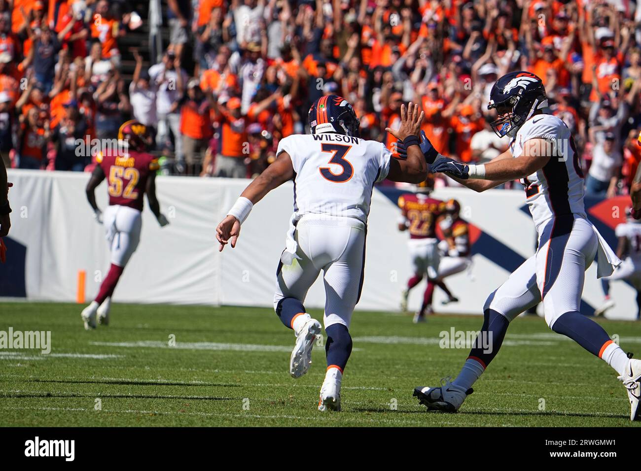 Denver Broncos quarterback Russell Wilson (3) against the Washington ...