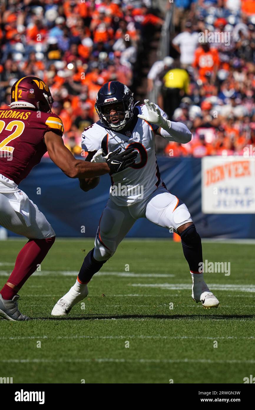 Denver Broncos linebacker Jonathon Cooper (0) against the Washington ...