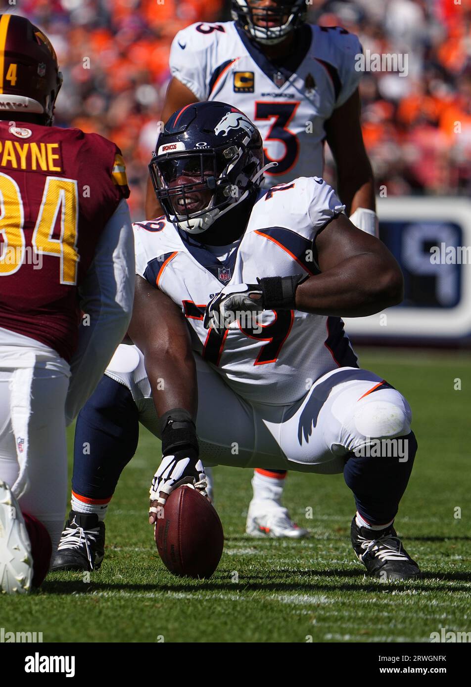 Denver Broncos center Lloyd Cushenberry (79) against the Washington ...