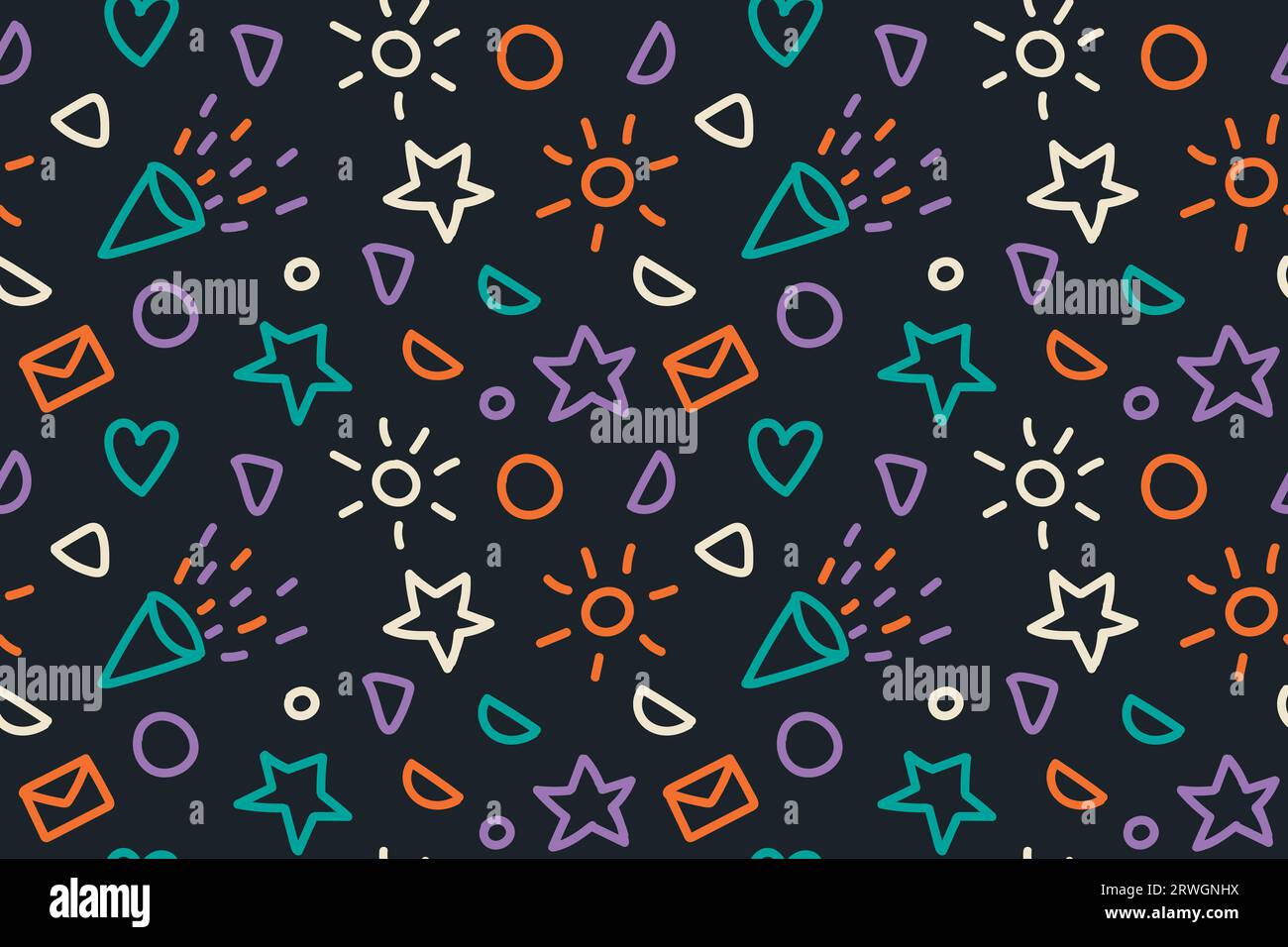 Bright colored squiggle doodle seamless pattern. Creative abstract cute ...