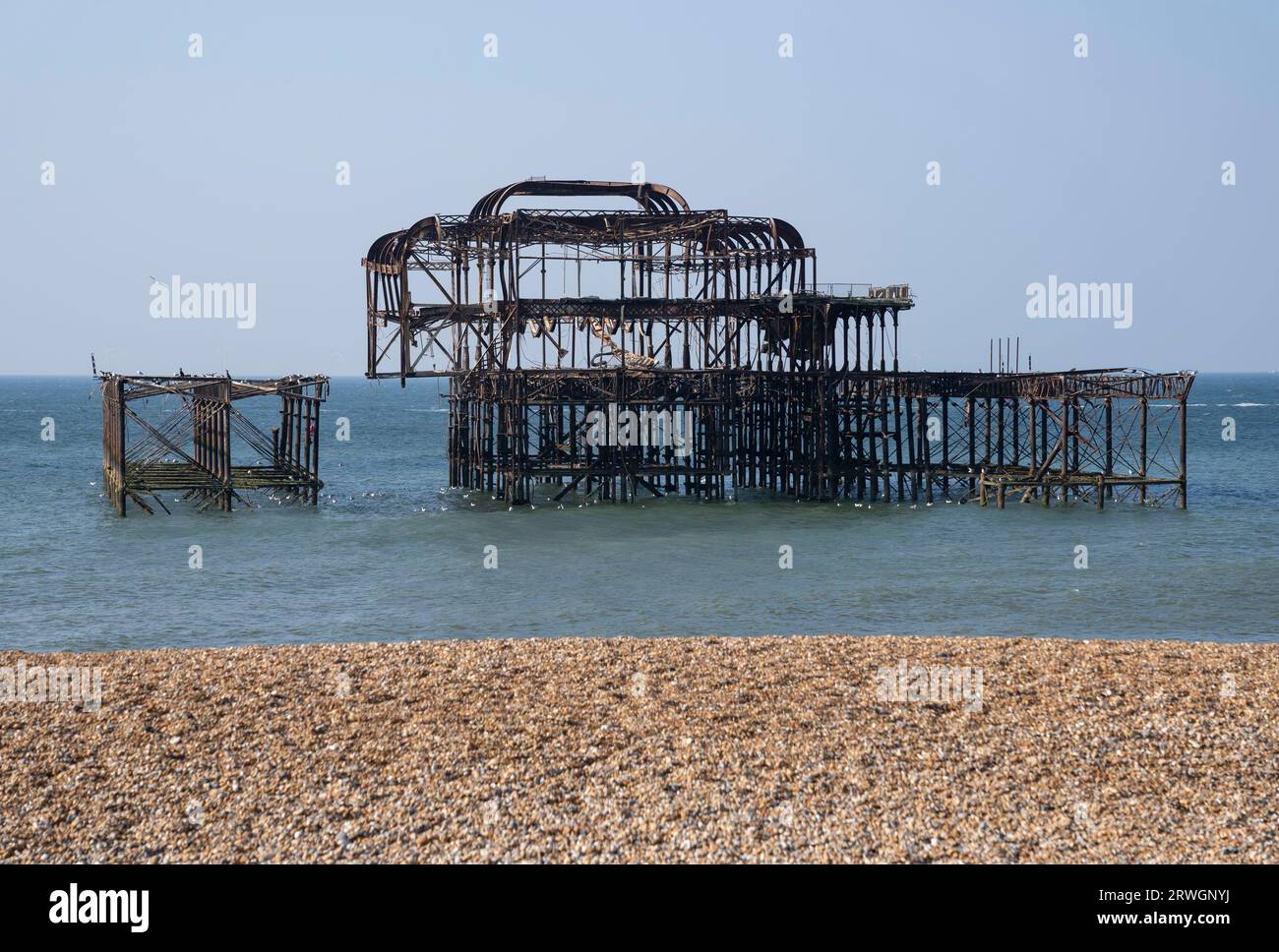 The West Pier is a ruined pier in Brighton, England. It was designed by ...