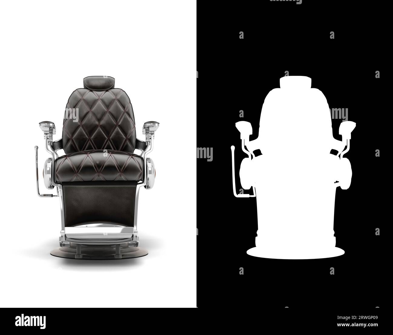 Retro black leather barber chair with chrome inserts flront view 3d ...