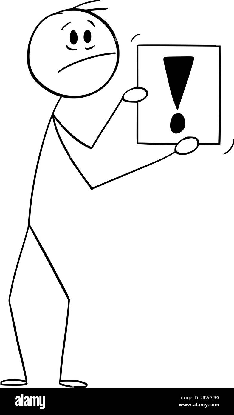 Feared Person Holding Exclamation Mark, Vector Cartoon Stick Figure ...