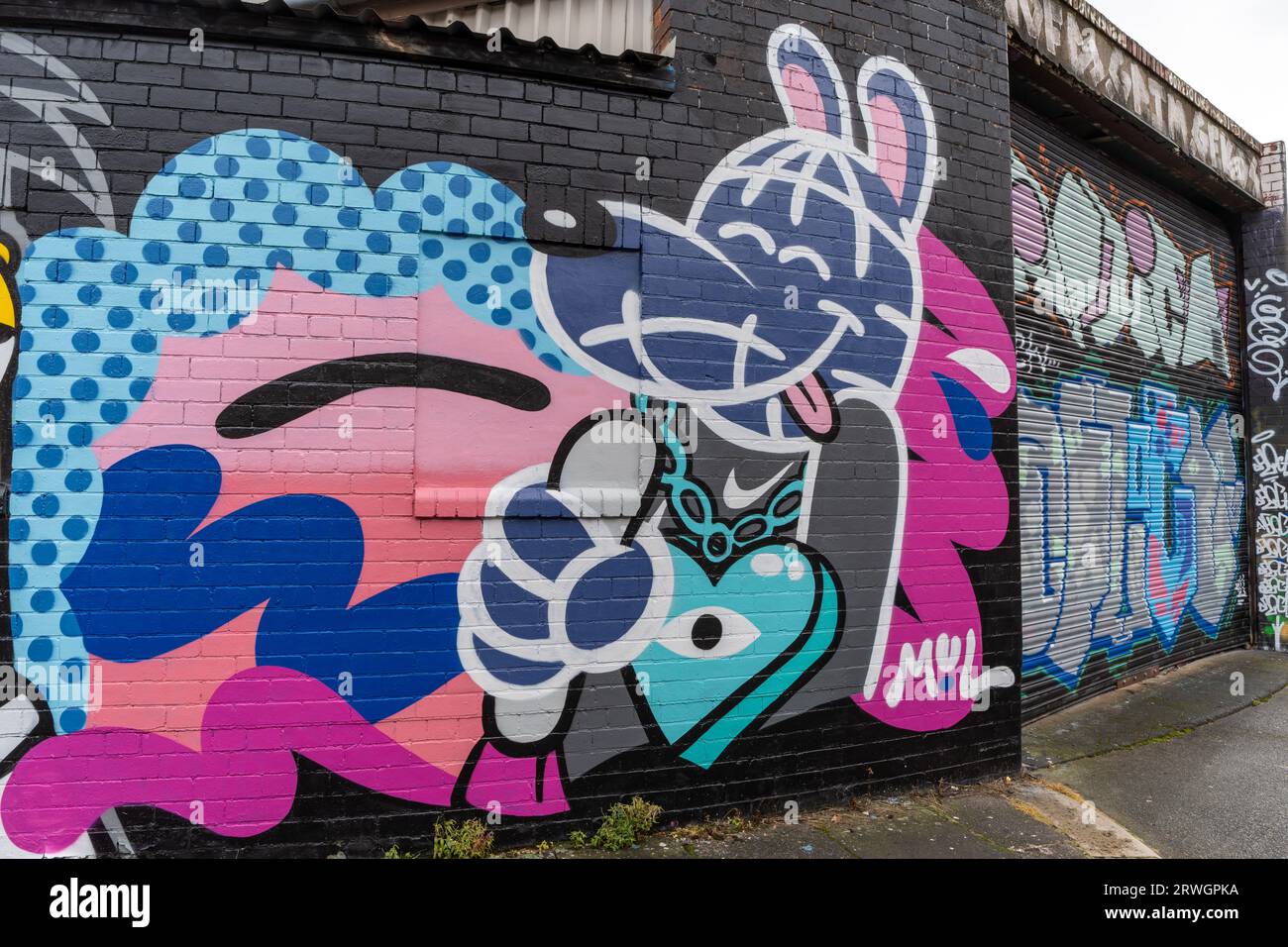 A wall of street art, including work by Mul Draws, in the Sandyford ...