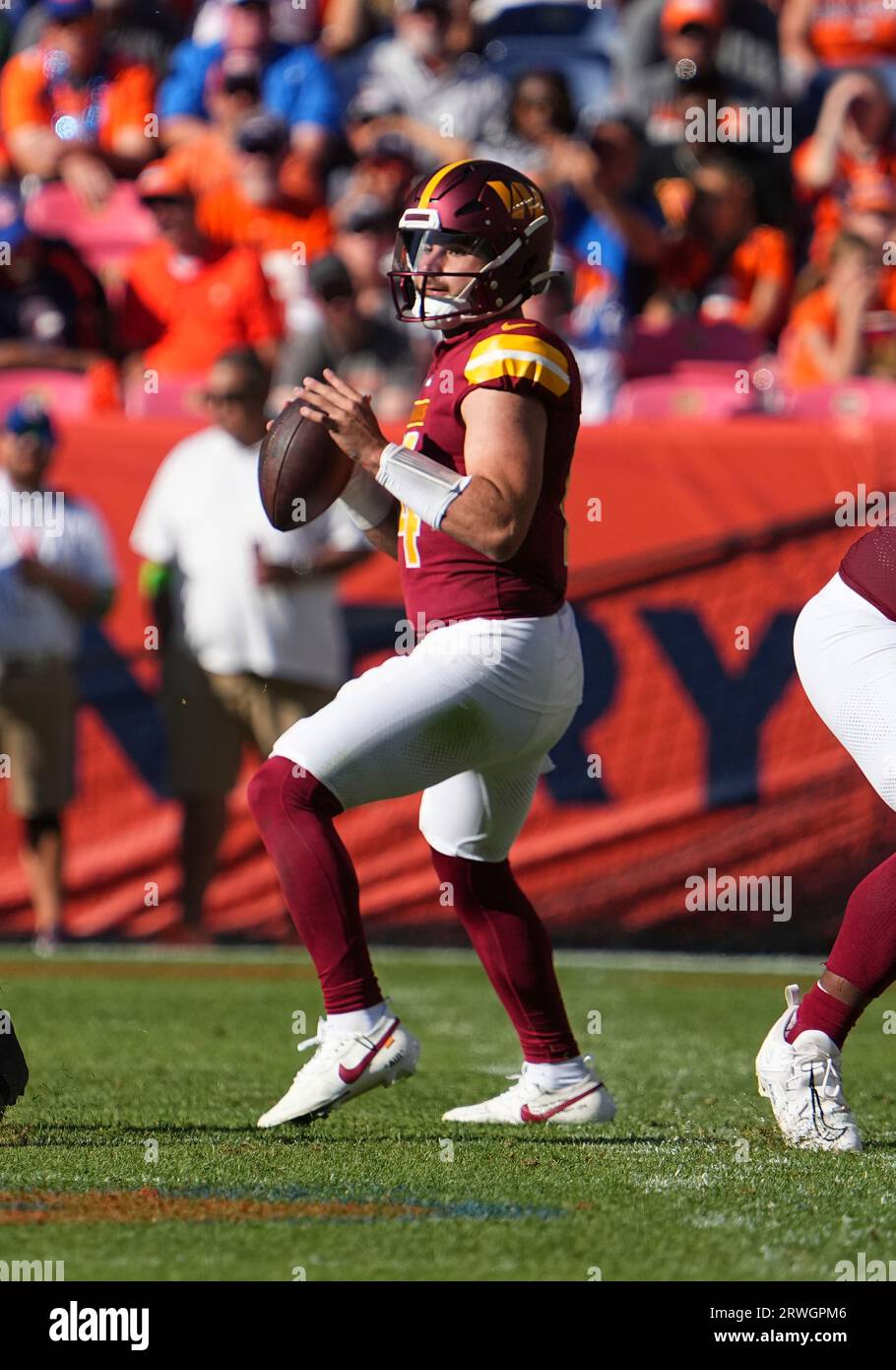 Washington Commanders quarterback Sam Howell (14) against the Denver ...