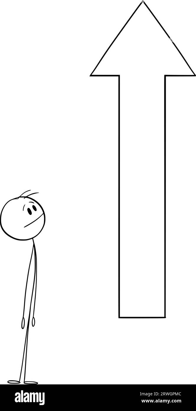 Person Looking at Up Arrow, Vector Cartoon Stick Figure Illustration ...