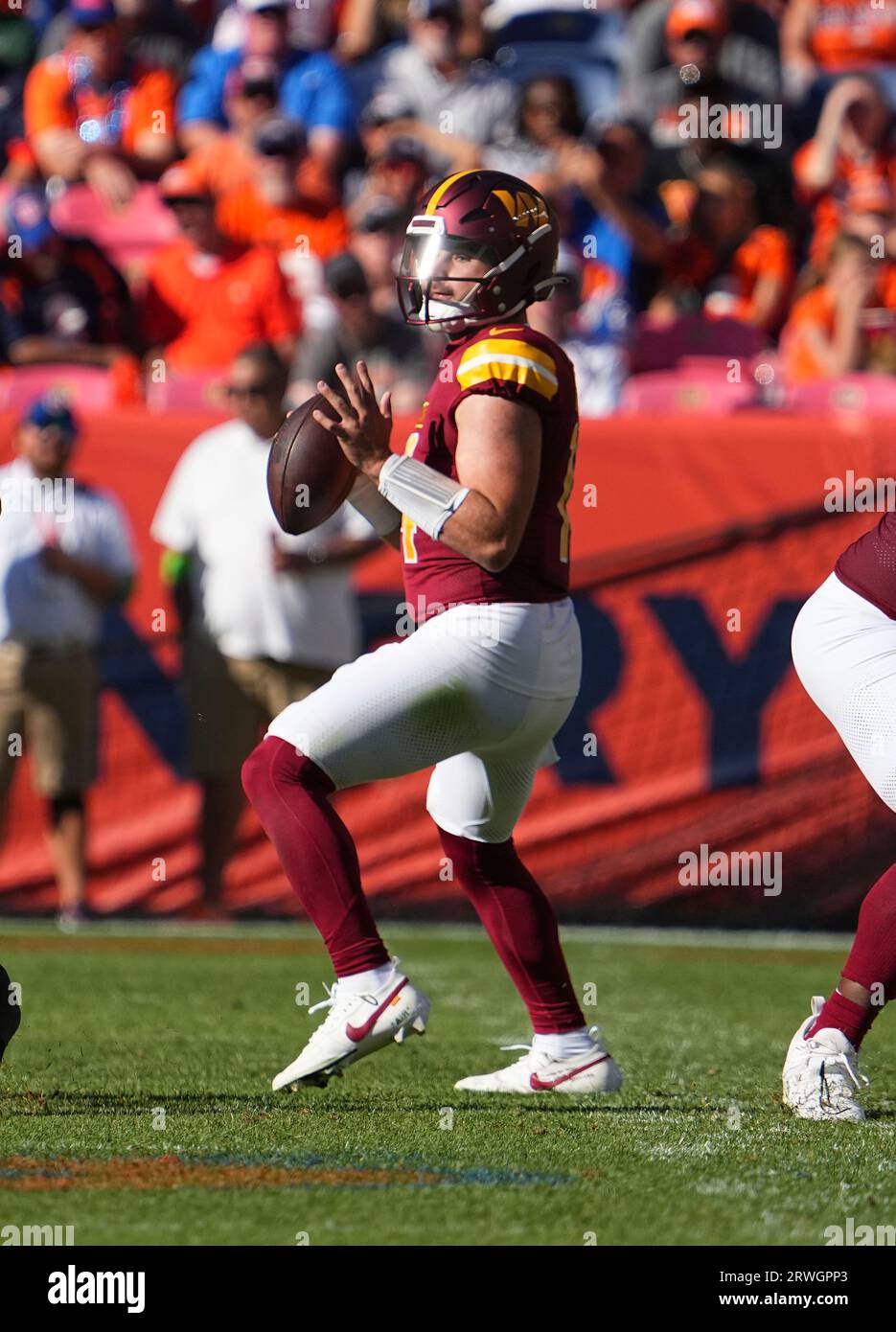 Washington Commanders quarterback Sam Howell (14) against the Denver ...