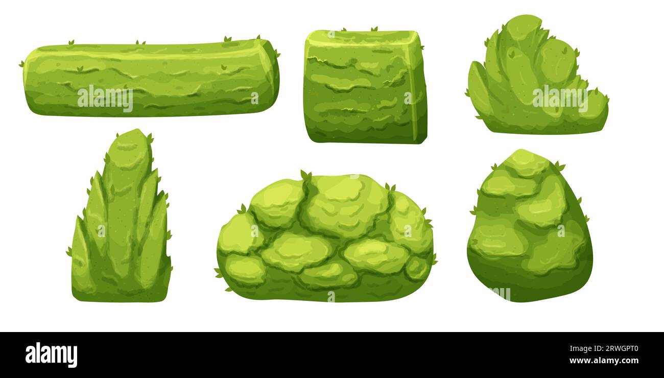 Set Hedge green bush forest or backyard plant with leaves in cartoon ...