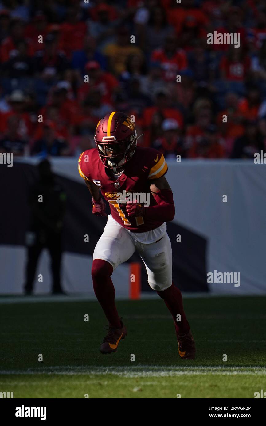 Washington Commanders wide receiver Terry McLaurin (17) against the Denver Broncos of an NFL ...