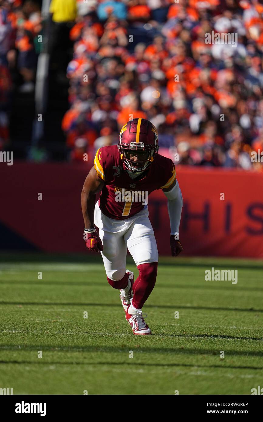 Washington Commanders wide receiver Jahan Dotson (1) against the Denver ...