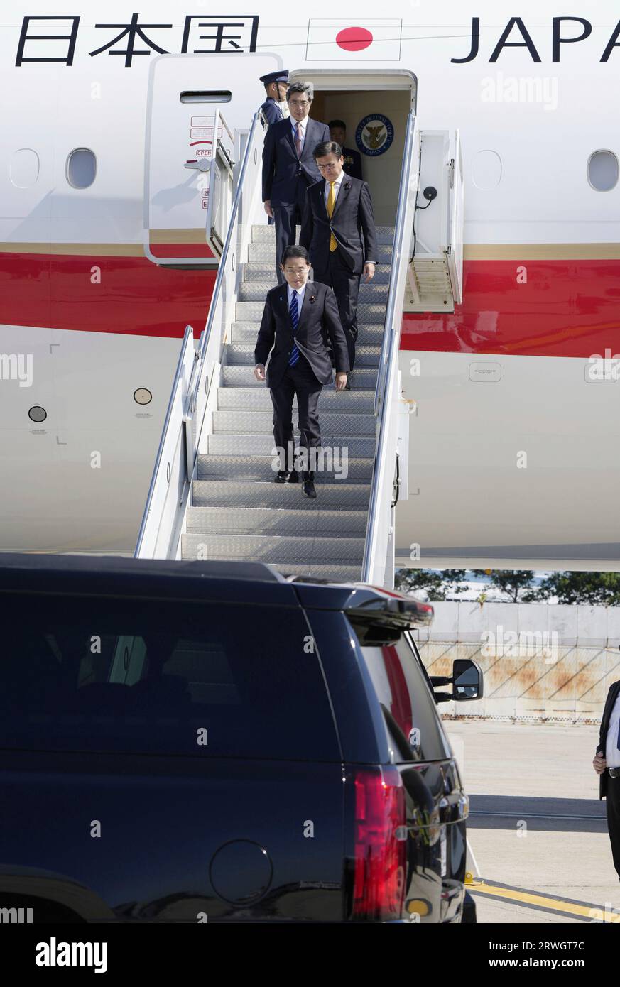 Japanese Prime Minister Fumio Kishida arrives in New York to attend and address the 78th Session ...
