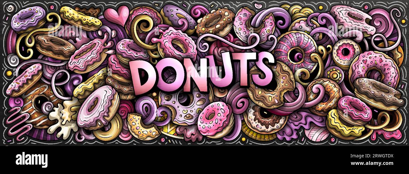 Donuts doodle cartoon funny banner Stock Vector Image & Art - Alamy