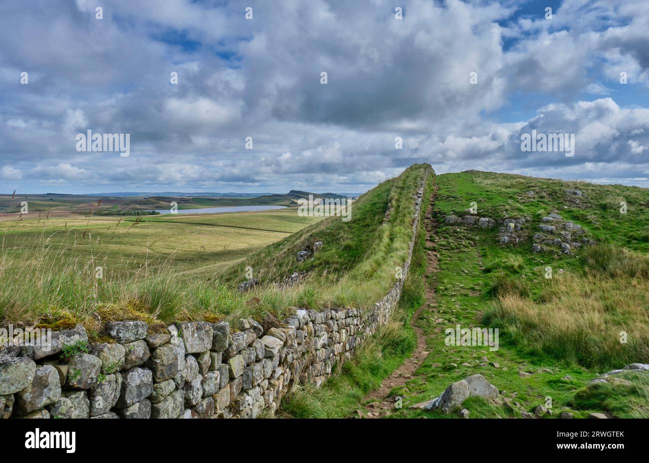 Hadrian's Wall and National Trail and Broomlee Lough, near Housesteads ...