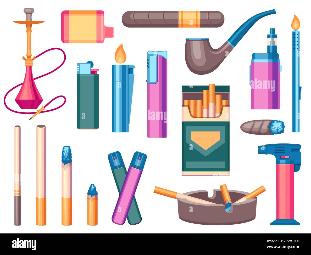 Tobacco products collection. Cartoon cigarettes and cigarillos tobacco ...