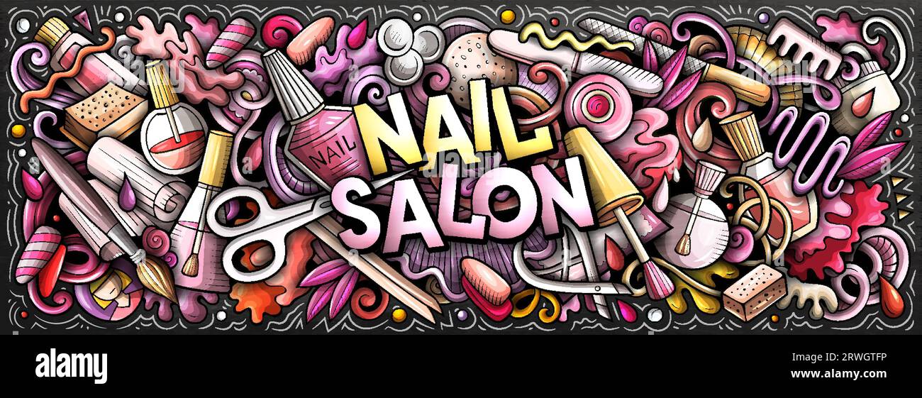 Nail Salon doodle cartoon funny banner Stock Vector Image & Art - Alamy