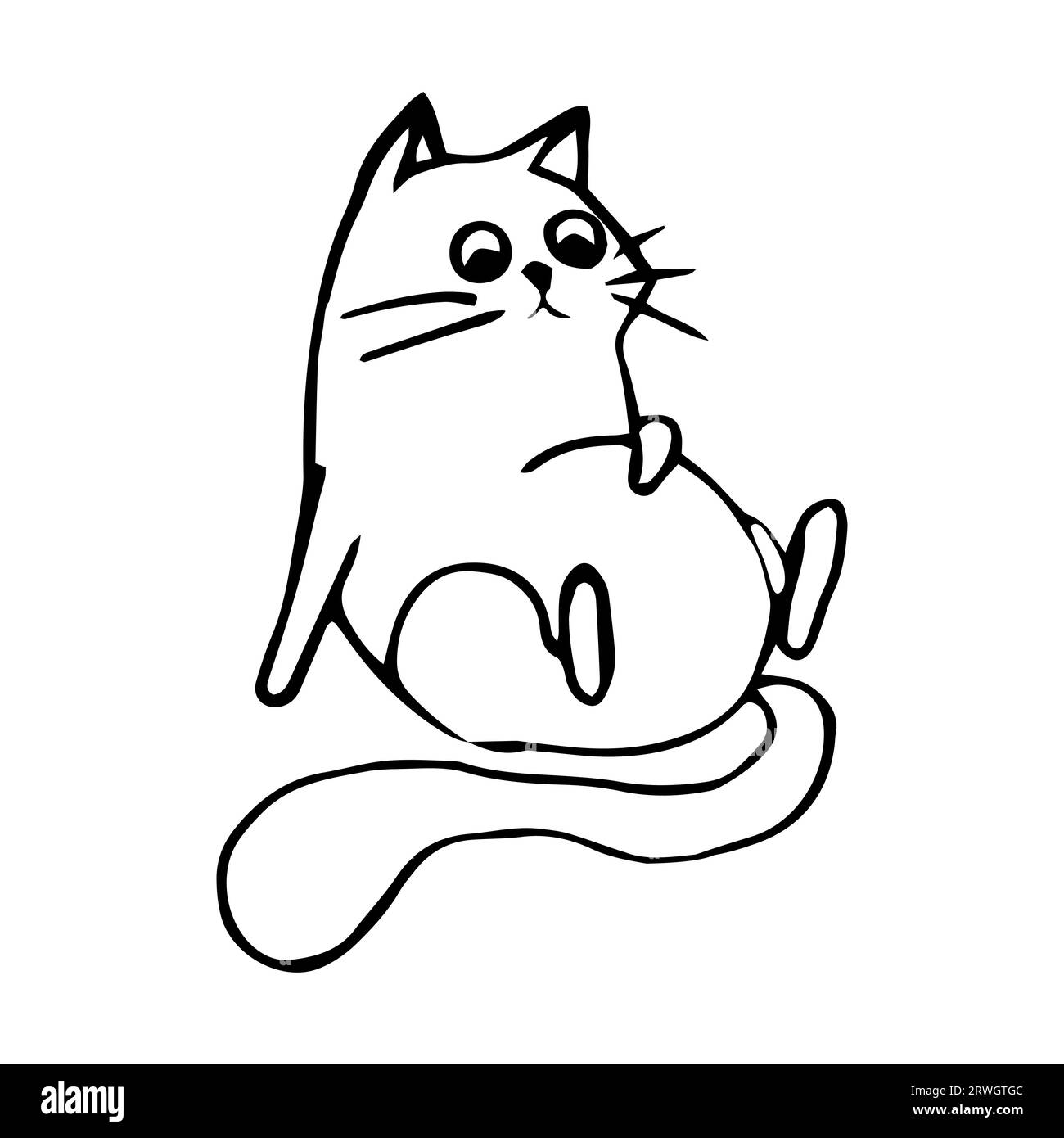 Cute cat, kitten in line doodle style emotional character isolated on ...