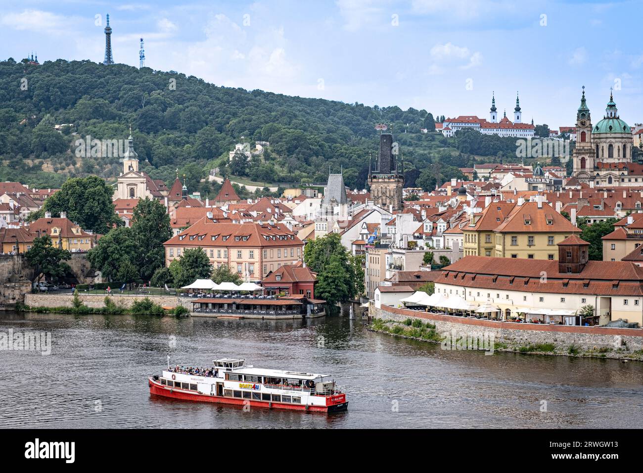 Prague, Prague Castle, Vltava, river, water transport, steamer, cruise ...