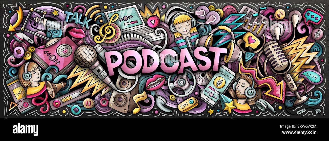 Podcast doodle cartoon funny banner Stock Vector Image & Art - Alamy