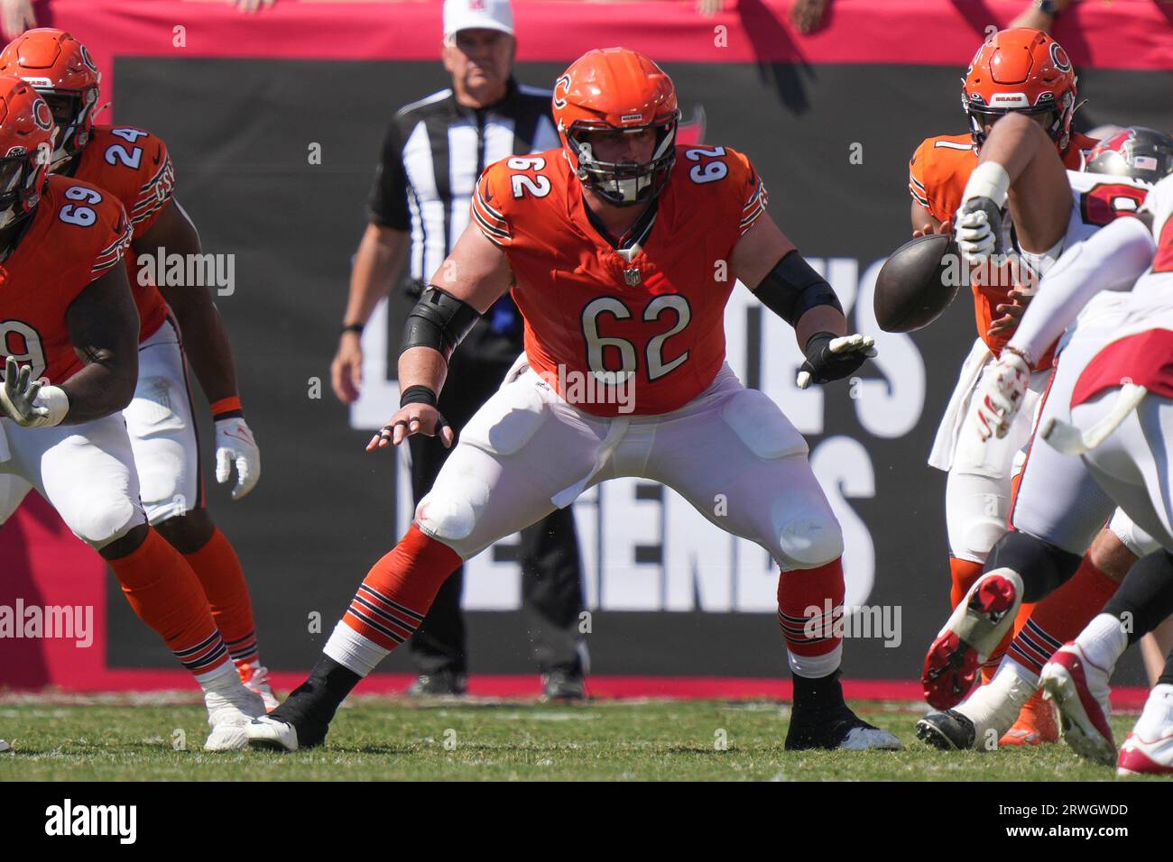 Chicago Bears guard Lucas Patrick (62) protects the pocket during an ...