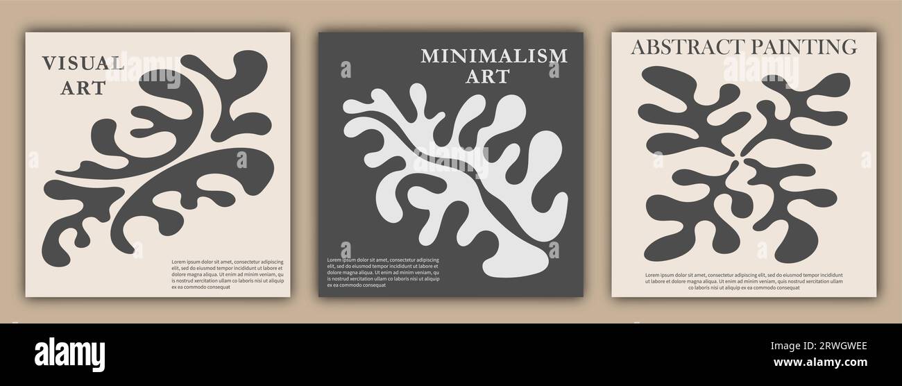 A set of paintings of abstract fine art. A minimalist design layout for ...