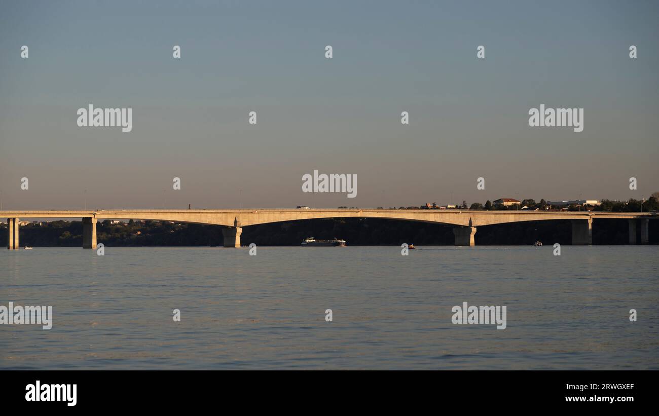Serbia - View of Pupin Bridge (Pupinov Most) spanning the Danube River ...