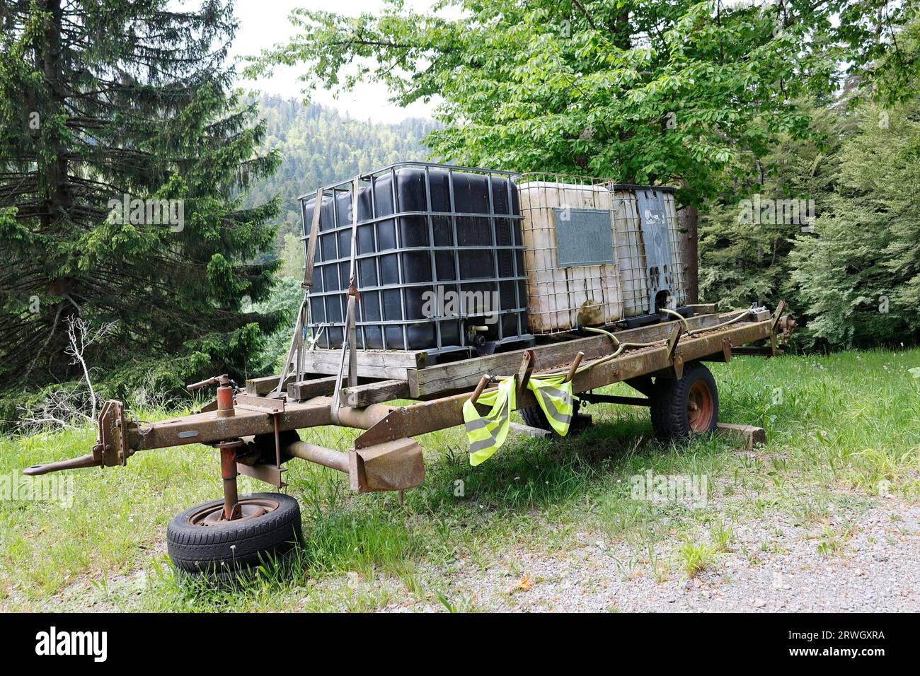 Trailer with IBC container serves as watering place for animals Stock ...