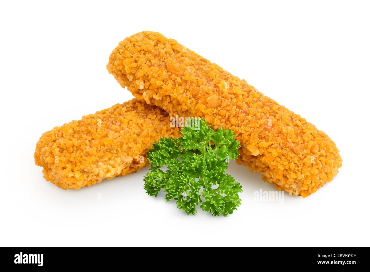 Fish finger or stick with parsley isolated on white background with ...