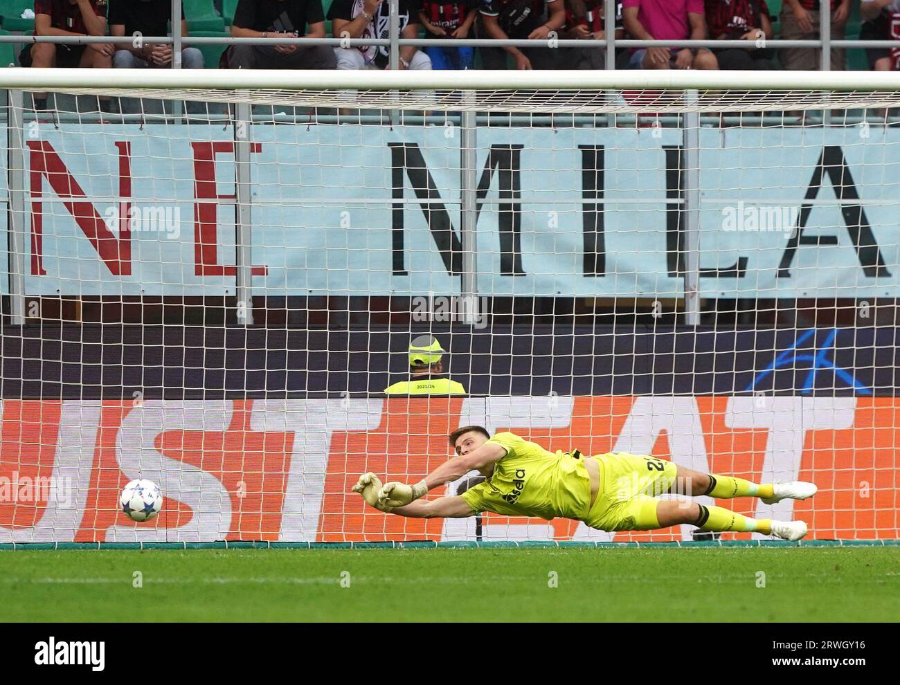 Newcastle United goalkeeper Nick Pope makes a save during the UEFA ...