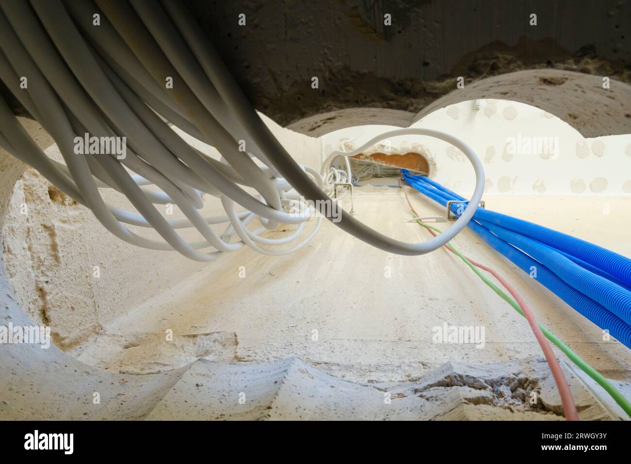 Power Cables, Conduits And Network Cables Under The Ceiling ...