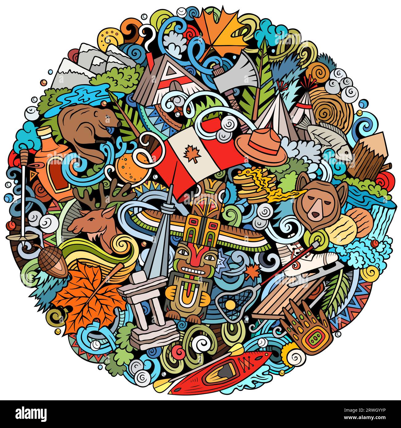 Canada cartoon doodle illustration. Funny Canadian design Stock Vector ...
