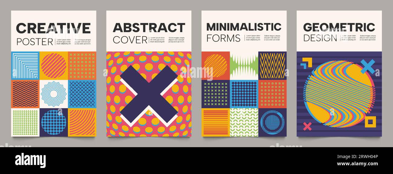 Posters with square shapes figures. Minimal geometric shapes for flyer ...