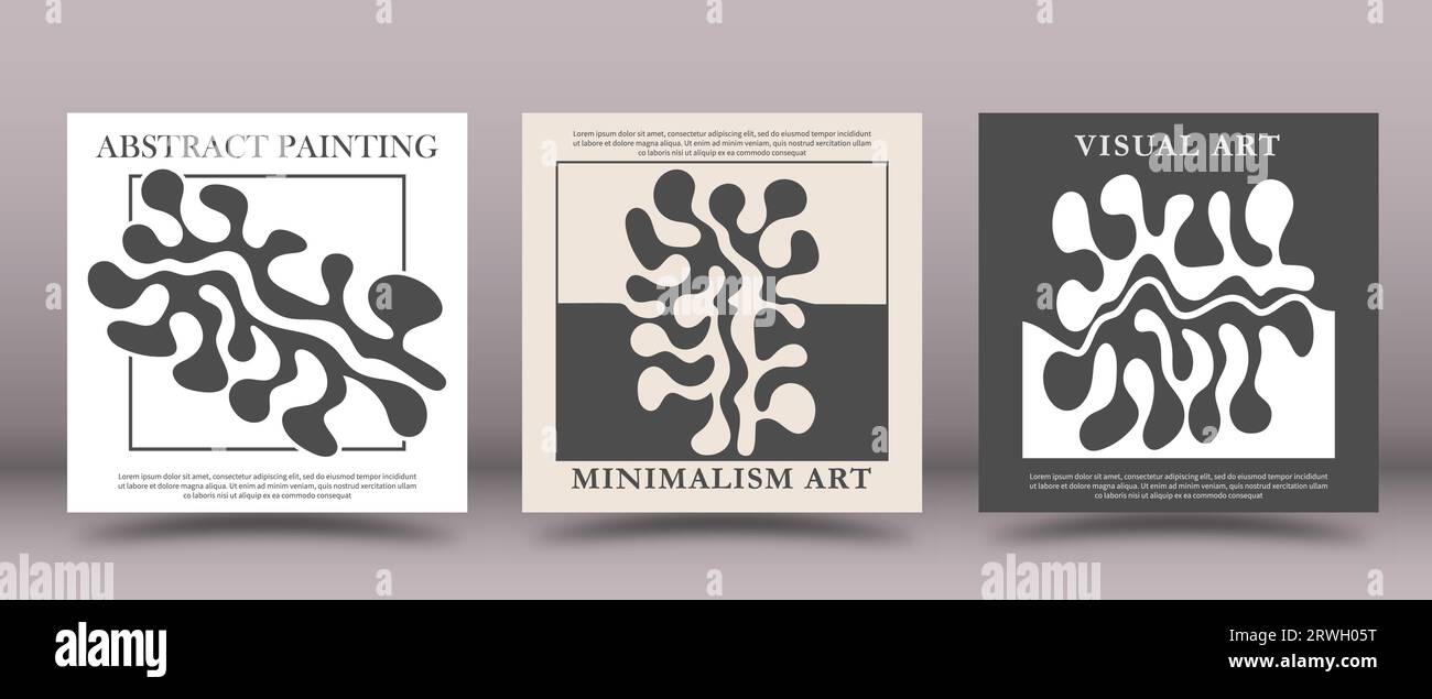 A set of paintings of abstract fine art. A minimalist design layout for ...