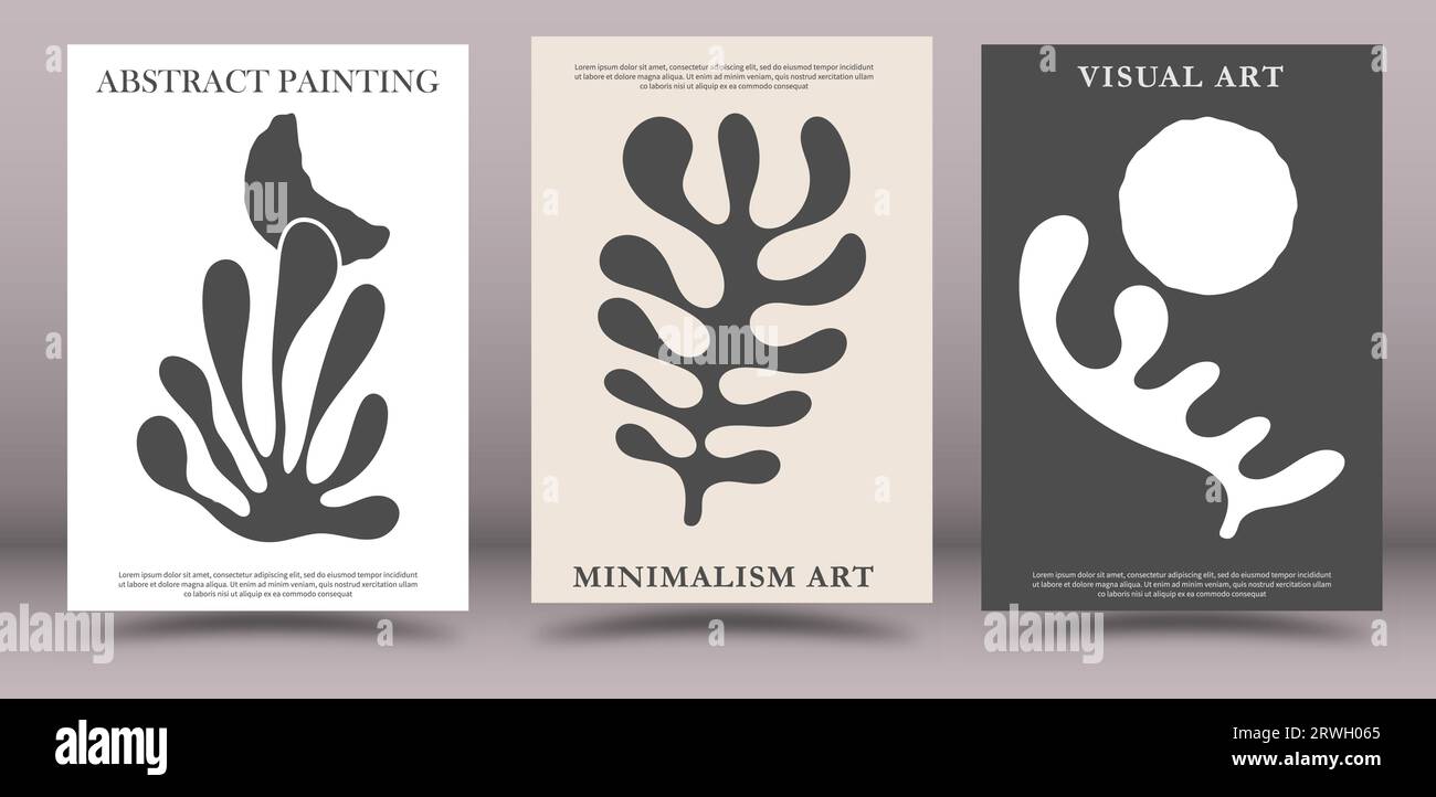 A set of paintings of abstract fine art. A minimalist design layout for ...