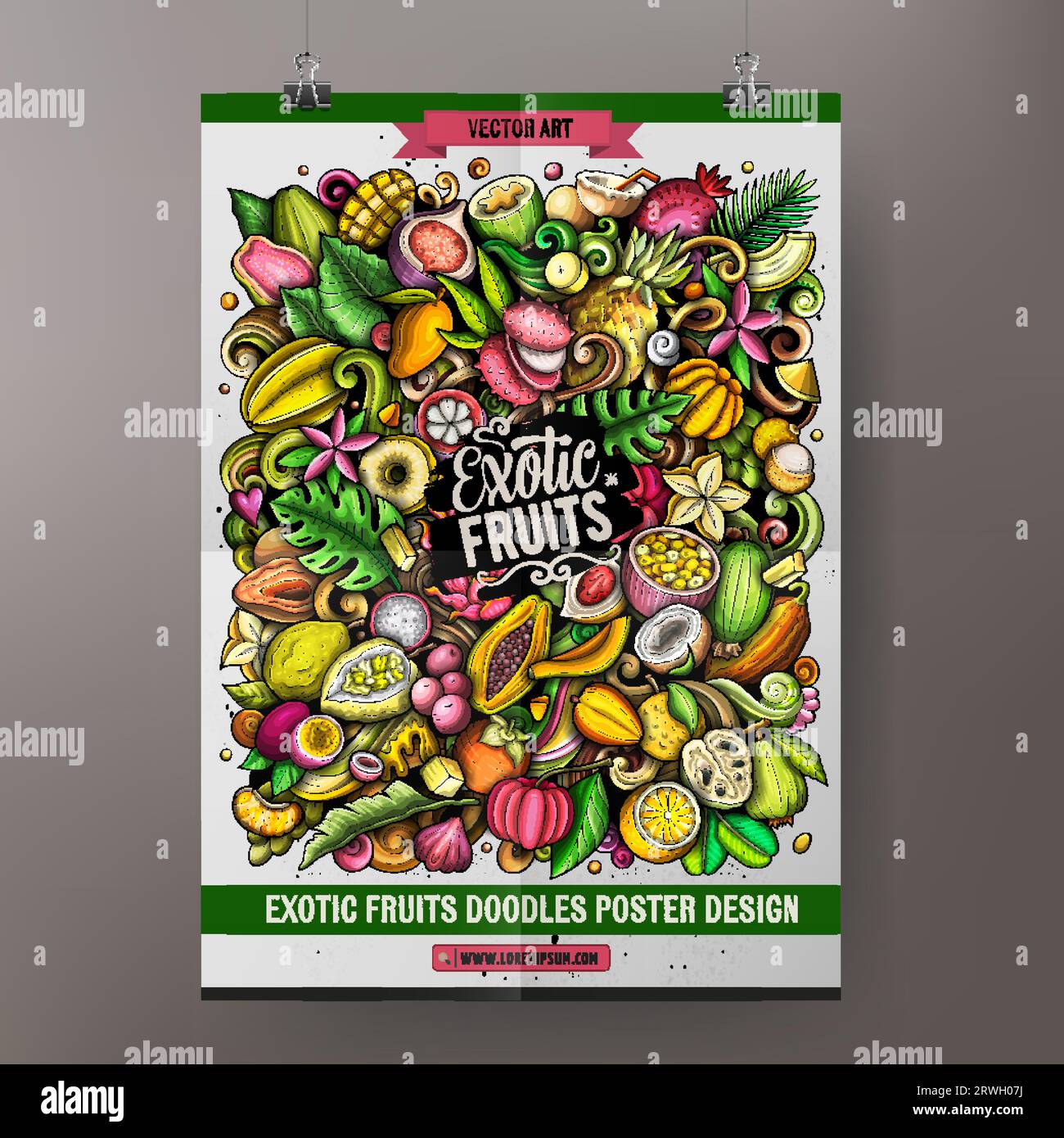 Cartoon vector doodle Exotic Fruits poster Stock Vector Image & Art - Alamy