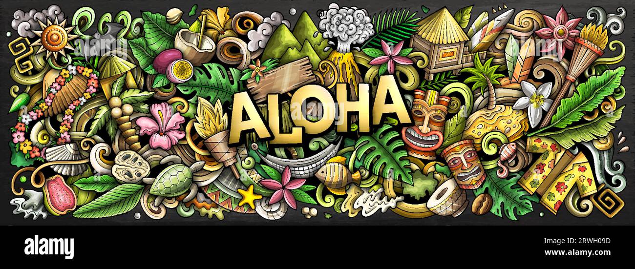 Aloha Hawaii doodle cartoon funny banner Stock Vector Image & Art - Alamy