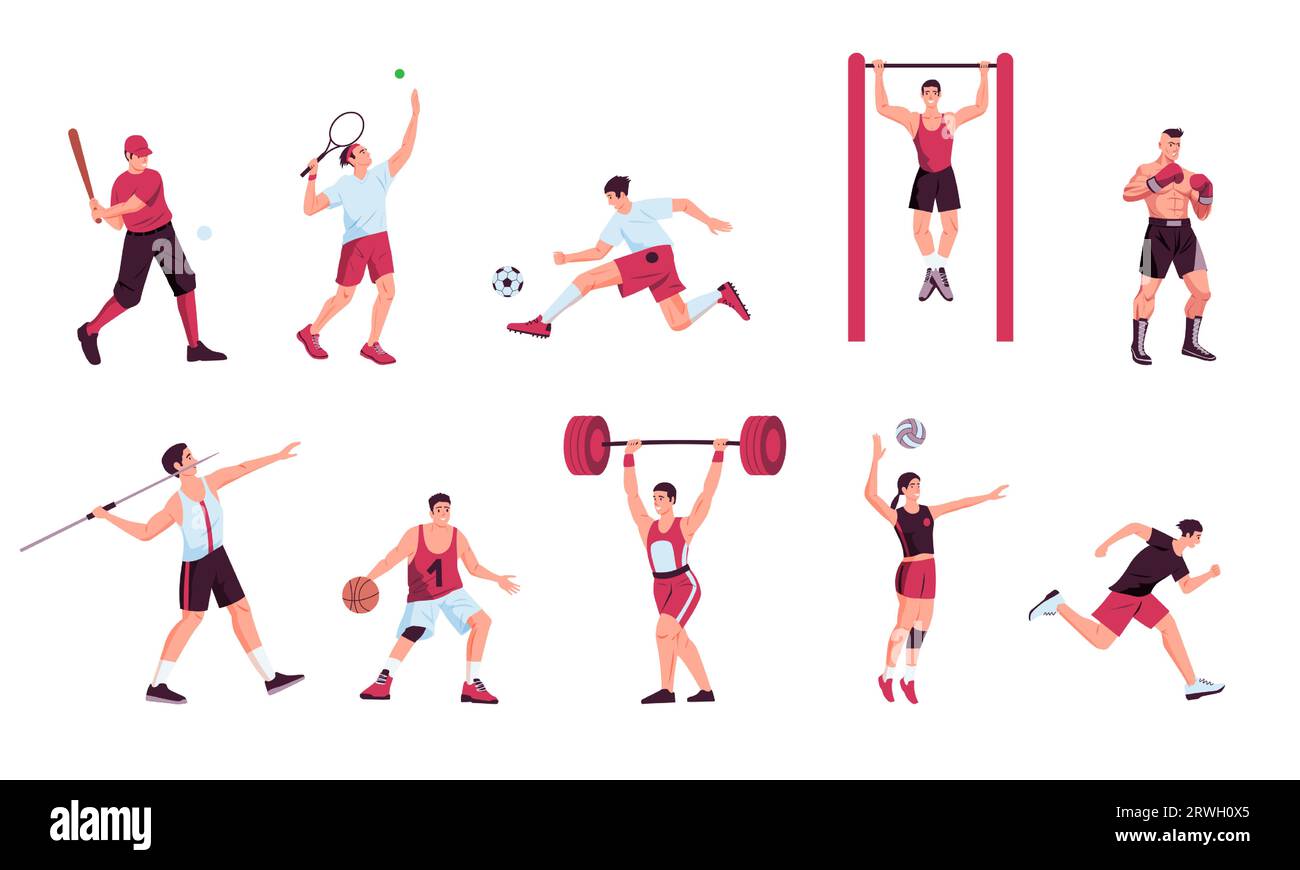 Athlete characters collection. Cartoon fitness and sports persons ...