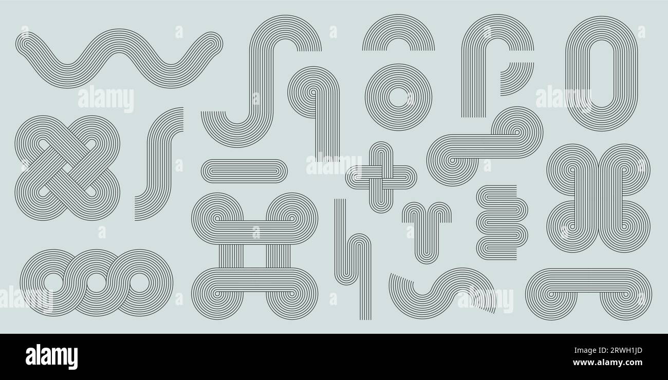 Geometric stripy figures. Abstract minimalist line art of circle and ...