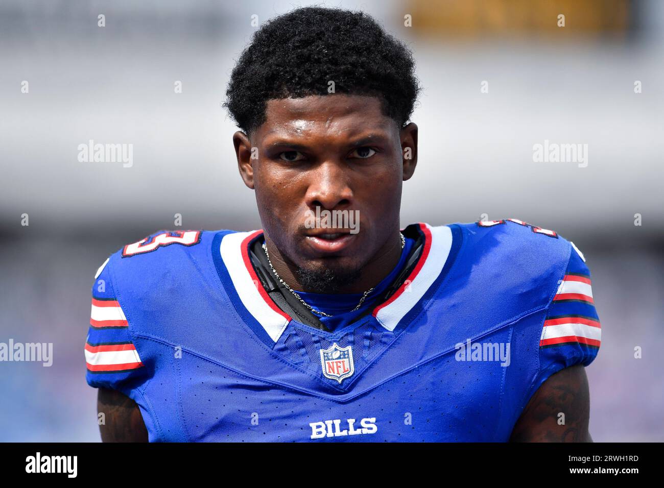 Buffalo Bills cornerback Siran Neal (33) warms up before an NFL ...