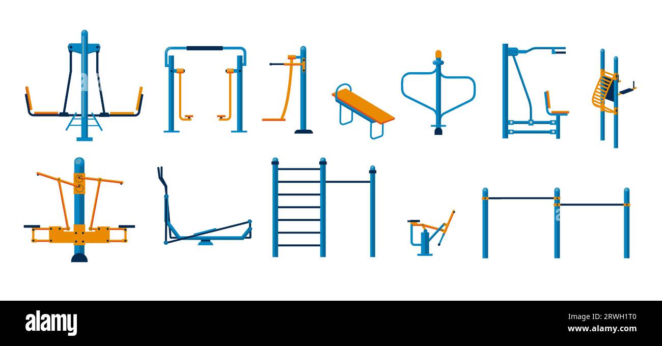Outdoor workout equipment. Fitness gym equipment for park ground ...