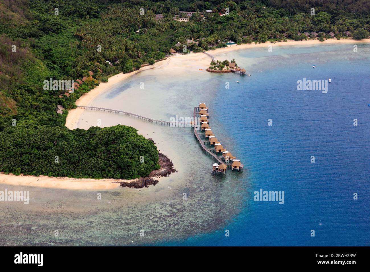 aerial view of fiji resort on the ocean Stock Photo - Alamy
