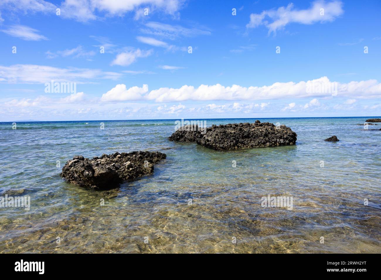 rocks peeking out of the water in fiji Stock Photo - Alamy