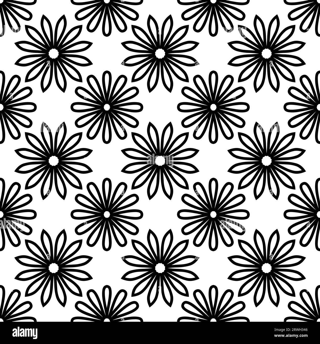 Abstract seamless pattern with silhouettes flowers in black and white ...