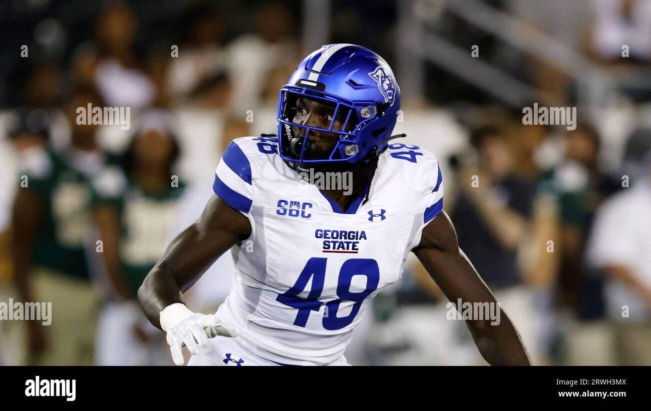 Georgia State linebacker Justin Abraham (48) plays against Charlotte ...