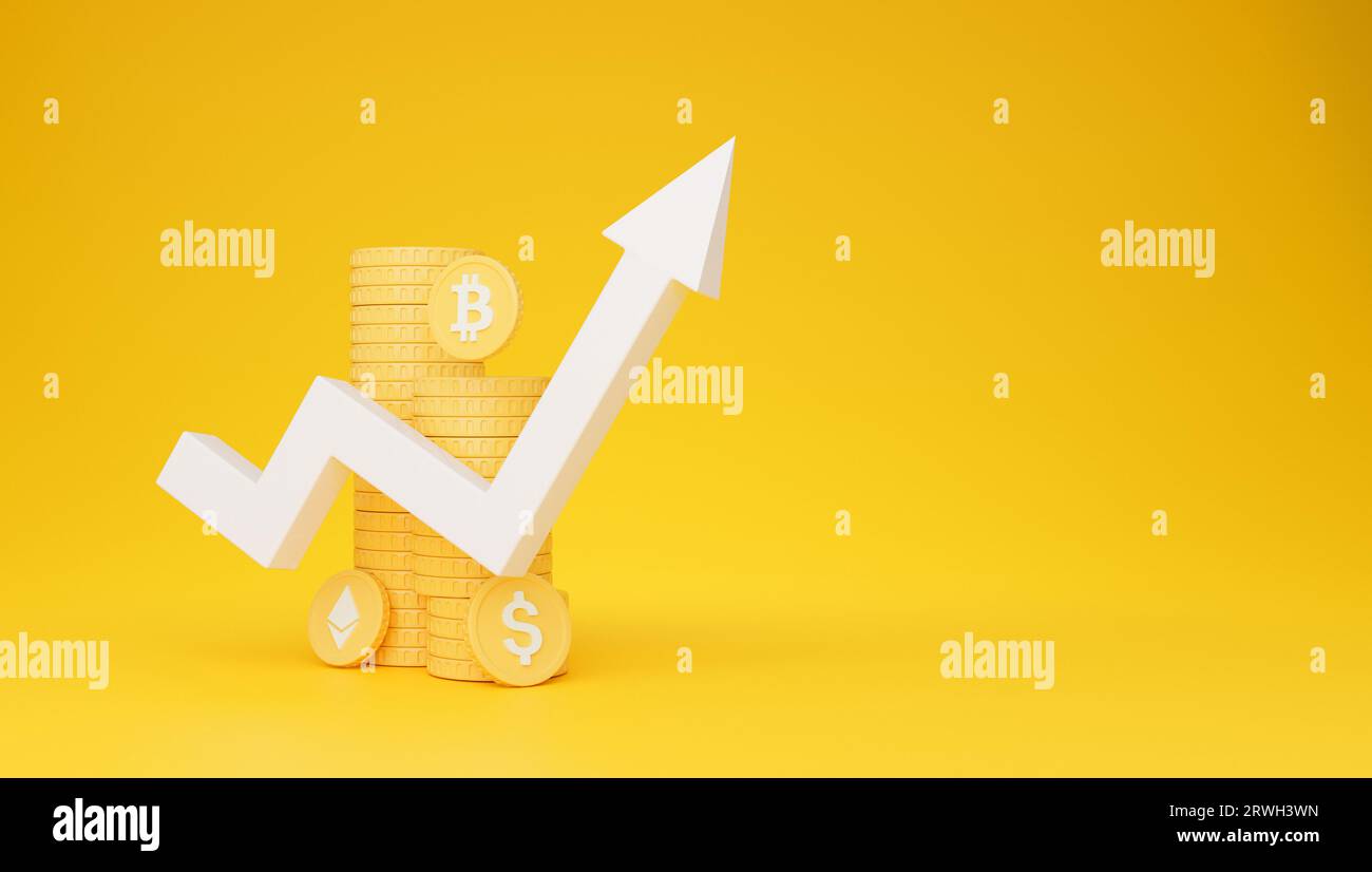 Coins with dollar, gold signs, 3d illustration for trading concept ...