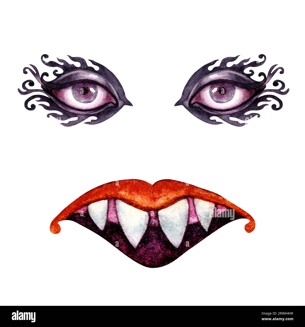 Watercolor monster Halloween fantasy masks with eyes and lips. Elements ...