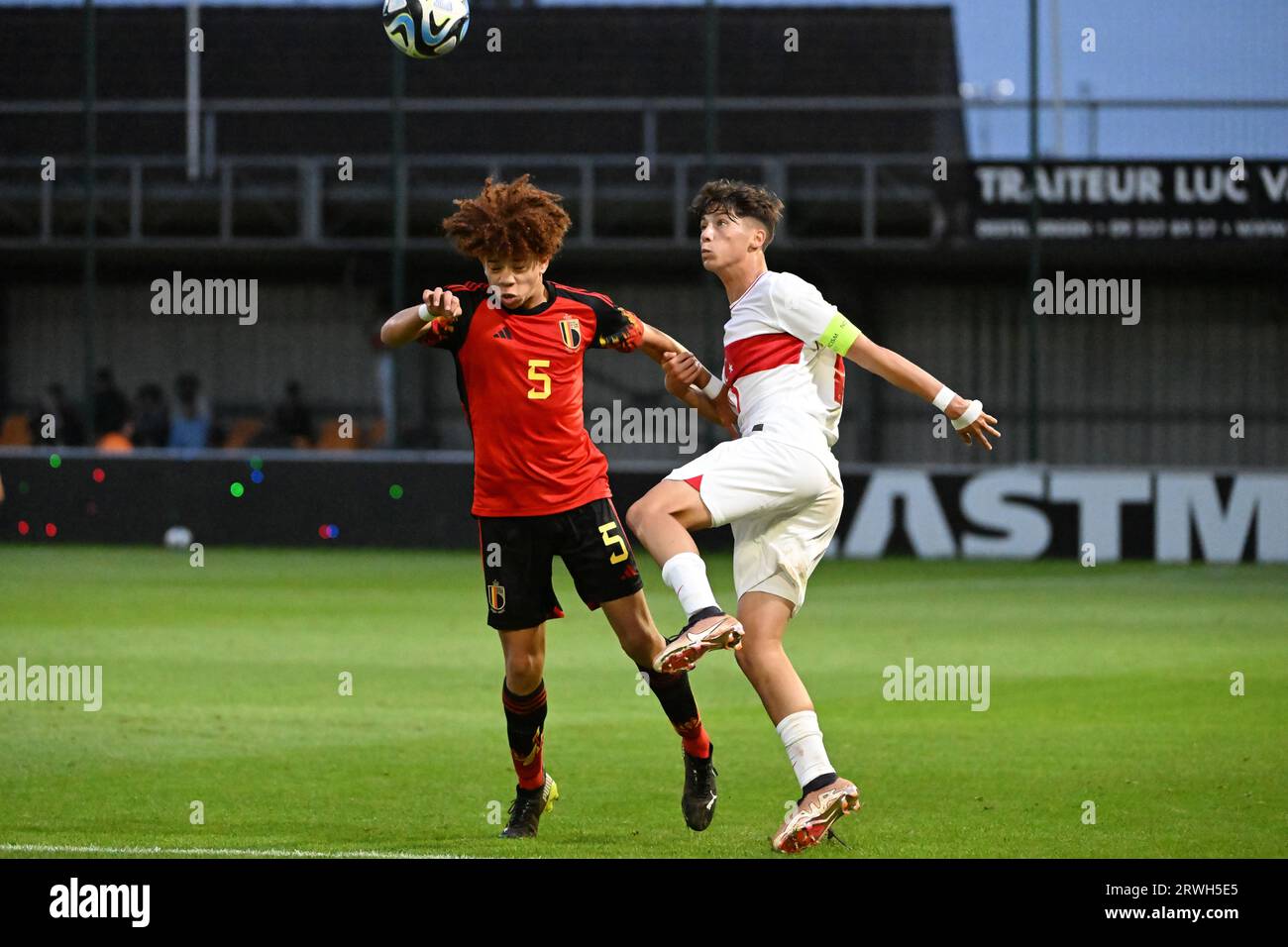 Gent, Belgium. 19th Sep, 2023. Aaron Ibrahim (5) of Belgium battles for ...