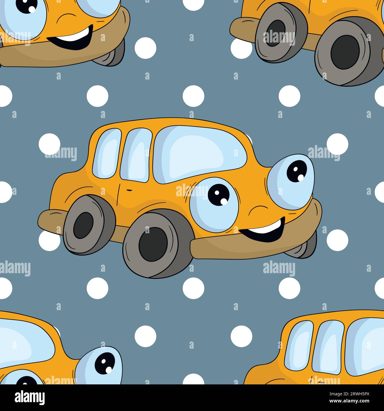 Seamless pattern with cute car on color background. Cartoot transport ...