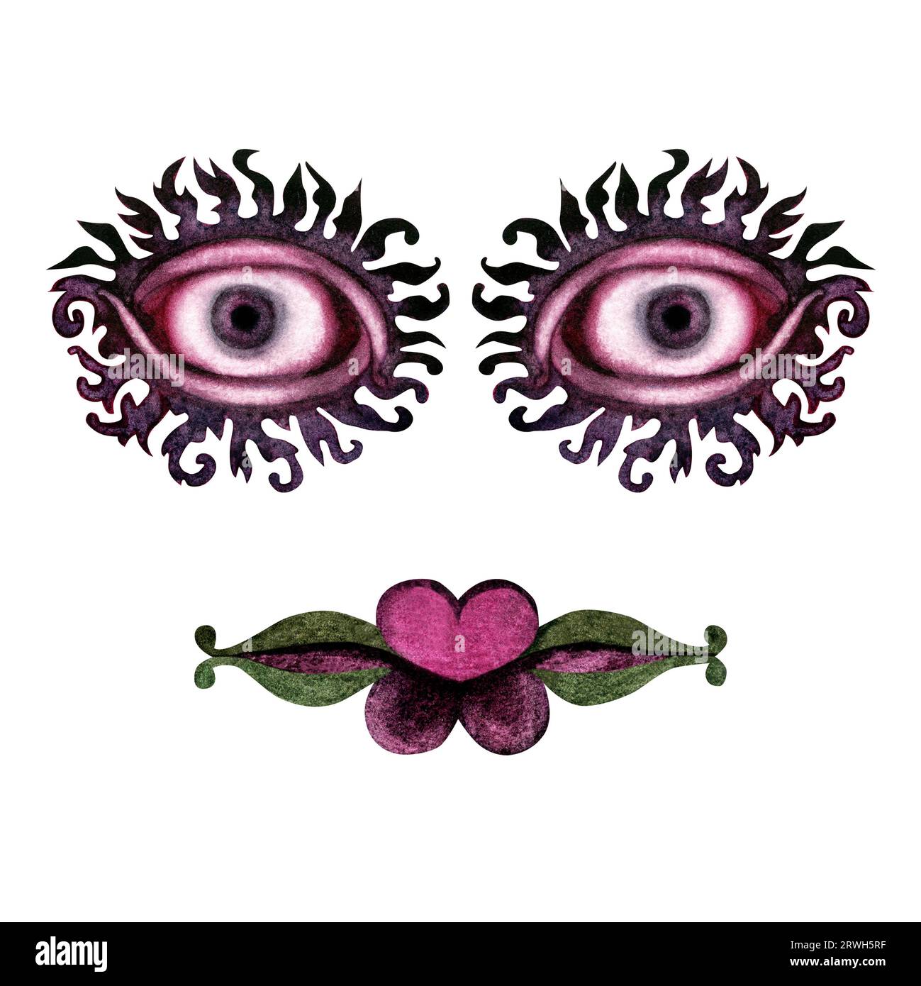 Watercolor monster Halloween fantasy masks with eyes and lips. Elements ...