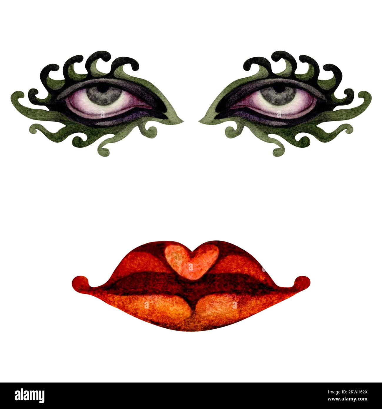 Watercolor monster Halloween fantasy masks with eyes and lips. Elements ...