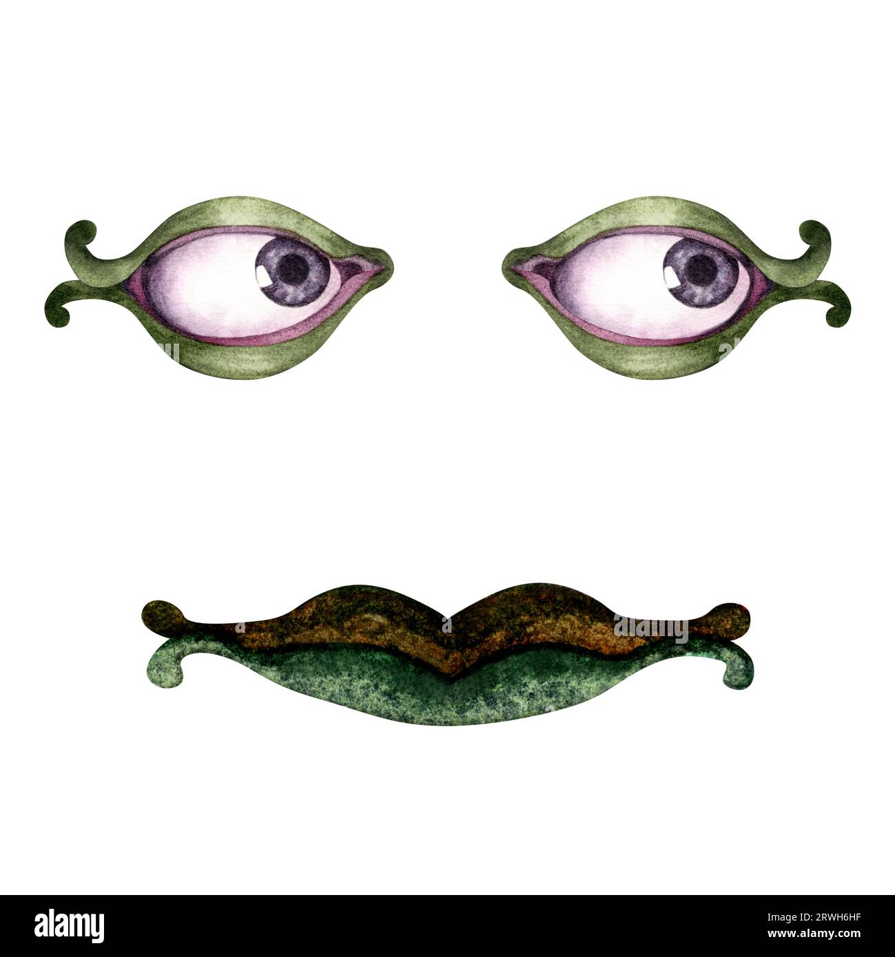 Watercolor monster Halloween fantasy masks with eyes and lips. Elements ...